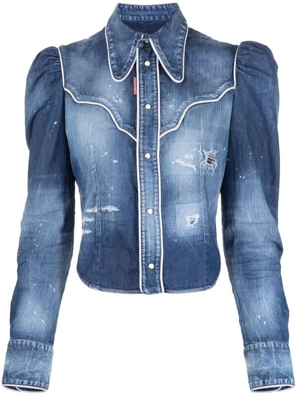 Dsquared2 Distressed Western-style Shirt - Blue