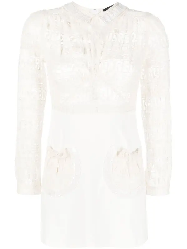 Dsquared2 Logo Lace Long-sleeve Minidress - Neutrals