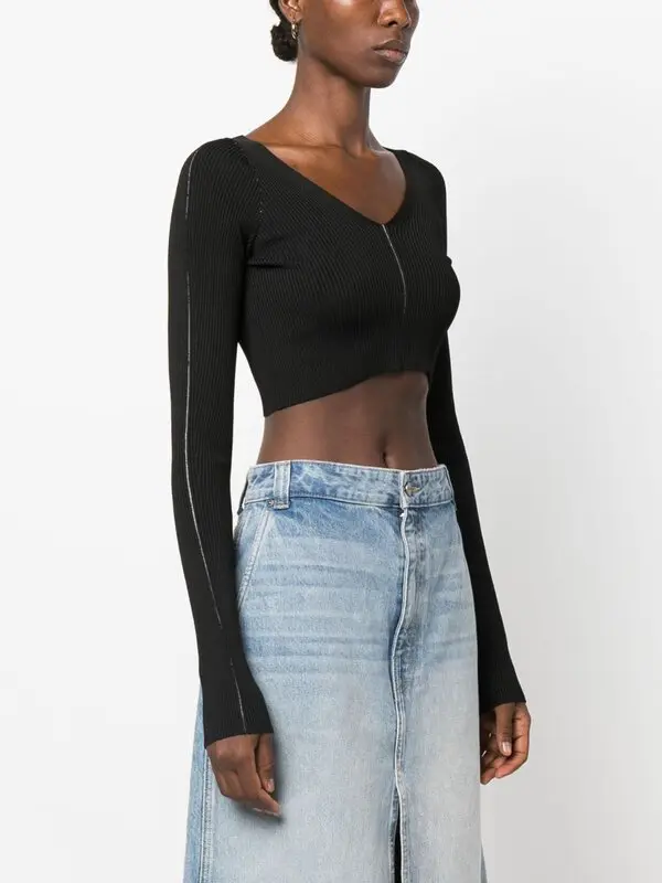 Marni V-neck Ribbed-knit Crop Top - Black