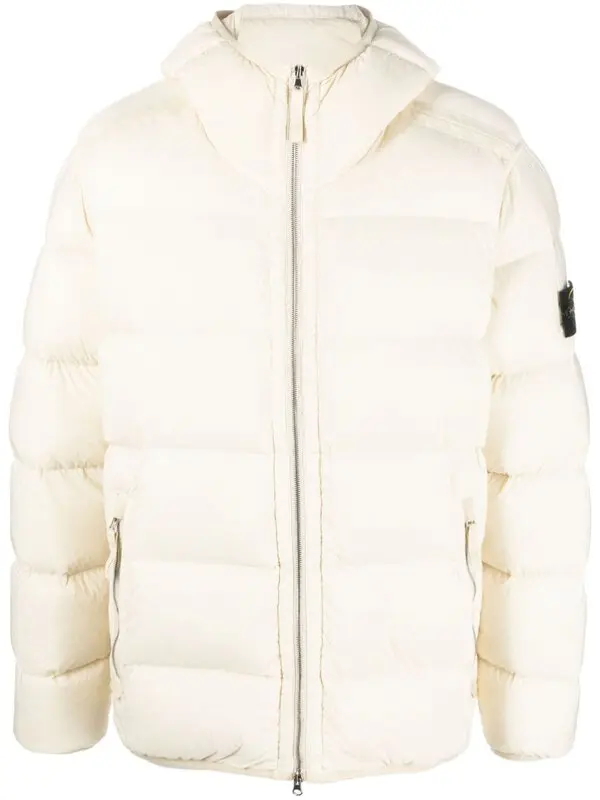 Stone Island Feather Down Hooded Coat - Neutrals