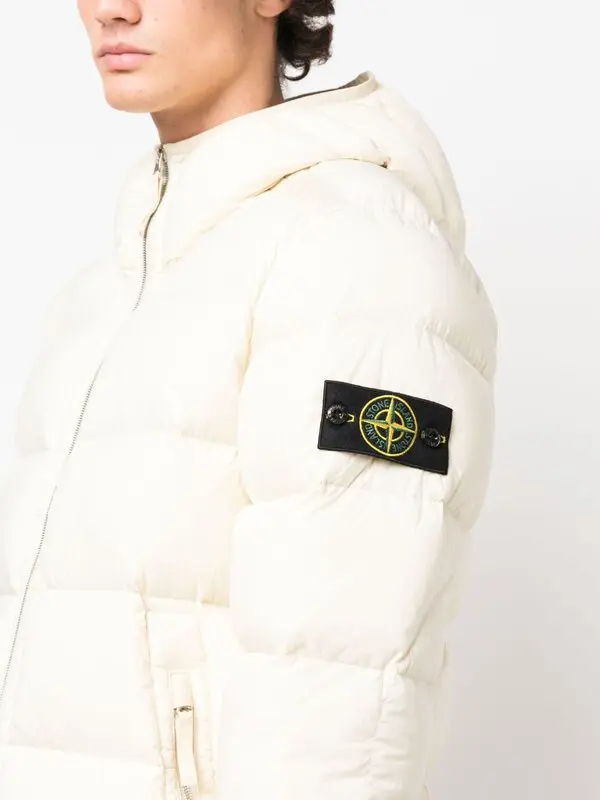 Stone Island Feather Down Hooded Coat - Neutrals