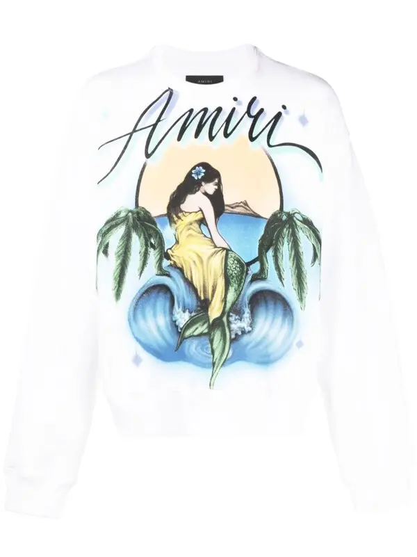 Amiri Mermaid Logo-print Crew-neck Sweatshirt - White