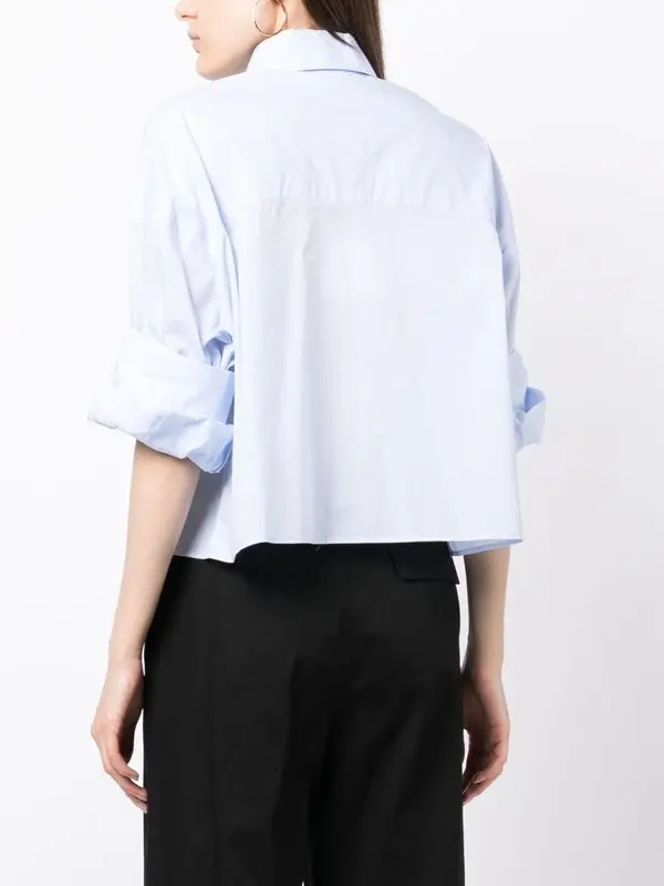 TWP Folded-sleeve Cotton Cropped Shirt