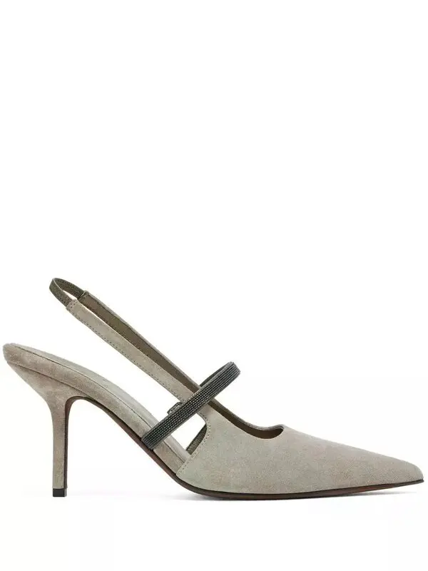 Brunello Cucinelli 80mm Slingback Suede Pumps - Grey