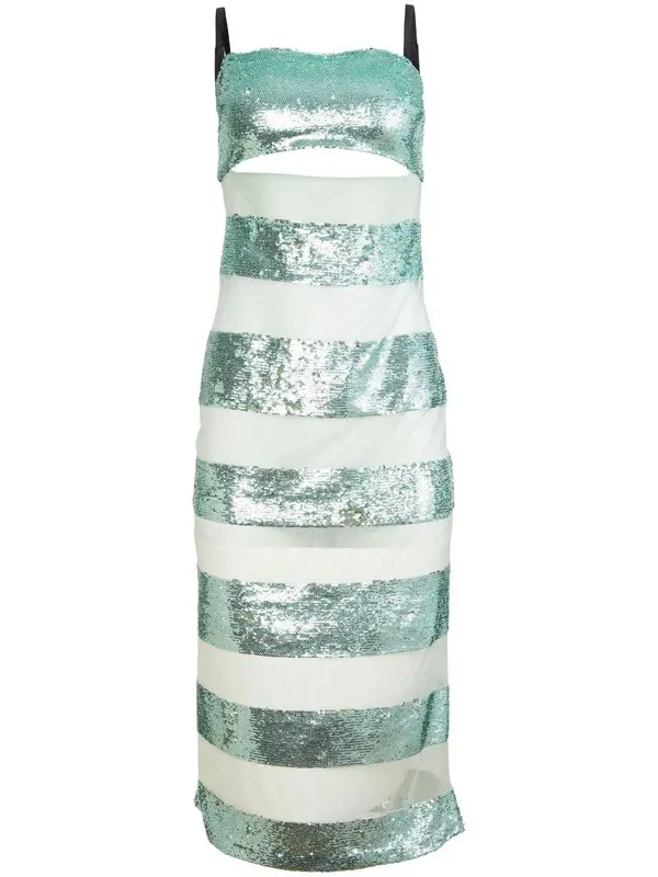 FLEUR DU MAL Sequin-stripe Midi Dress