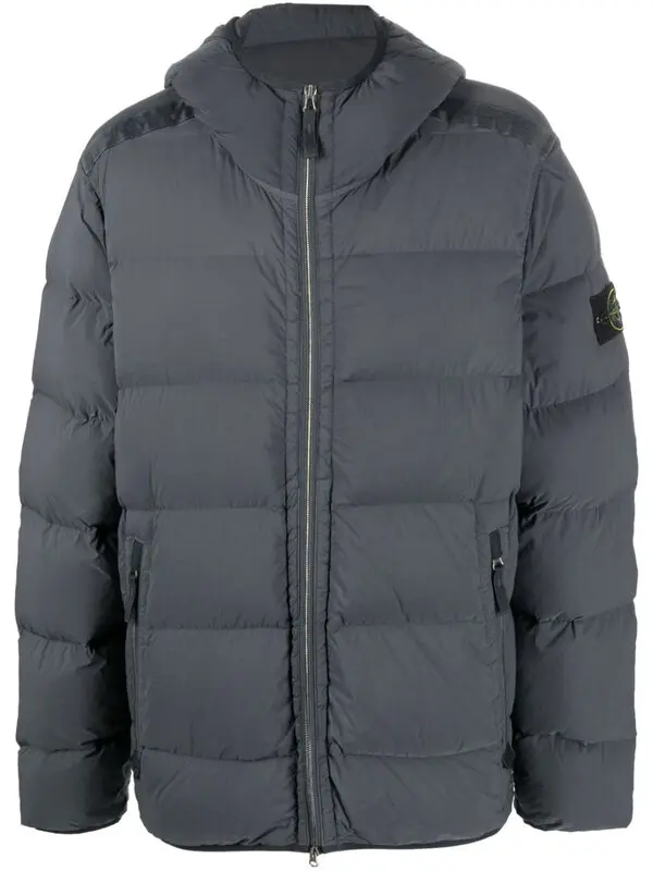 Stone Island Feather Down Hooded Padded Coat - Grey