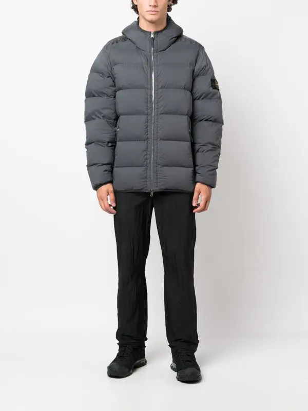 Stone Island Feather Down Hooded Padded Coat - Grey