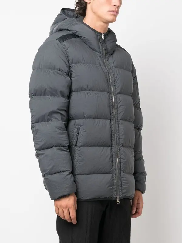 Stone Island Feather Down Hooded Padded Coat - Grey
