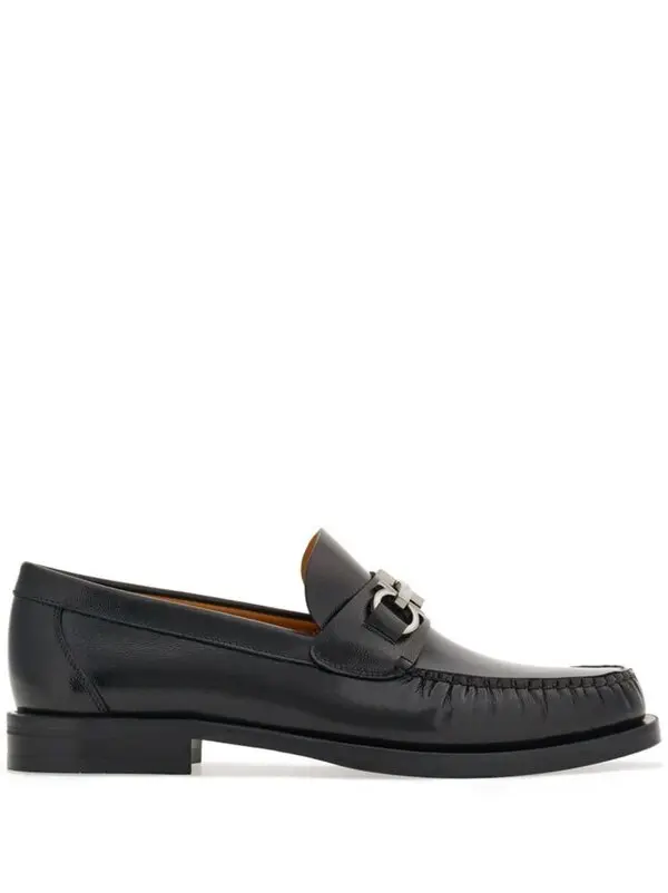 FERRAGAMO Gancini Leather Loafers - Black