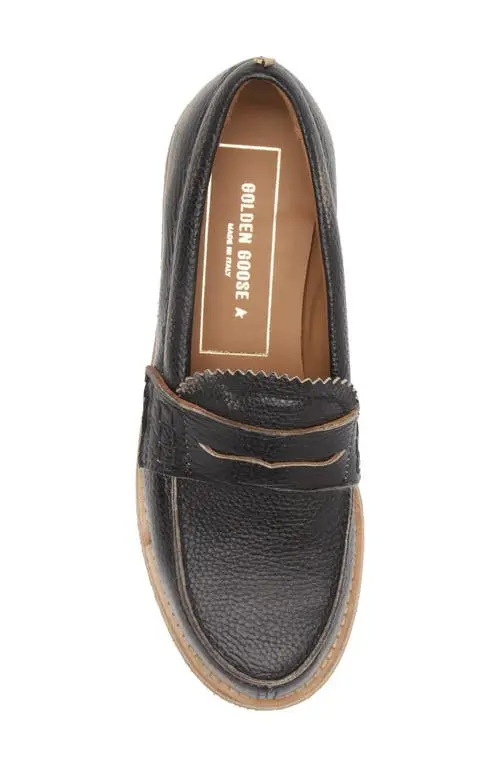 GOLDEN GOOSE Grained Leather Penny Loafer - Black