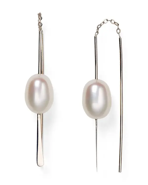 Aqua Sterling And Cultured Freshwater Pearl Threader Earrings - Silver