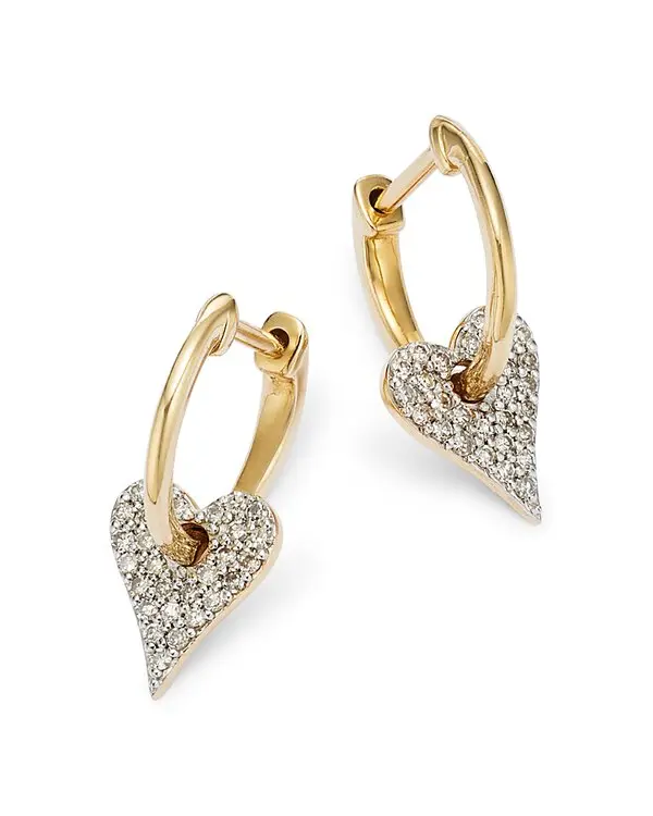 Bloomingdale'S Diamond Heart Drop Hoop Earrings - Gold/white