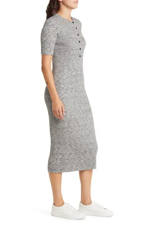 Treasure & Bond Ribbed Henley Midi Dress - Grey Space Dye