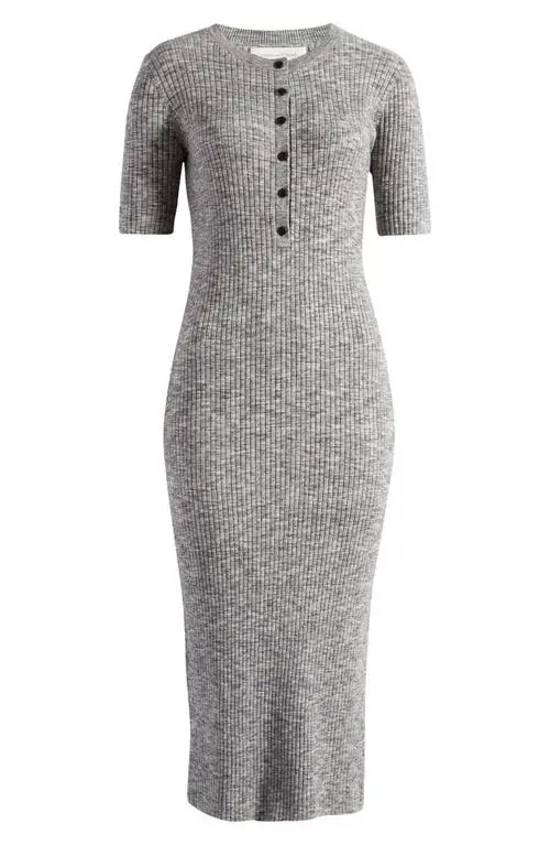 Treasure & Bond Ribbed Henley Midi Dress - Grey Space Dye