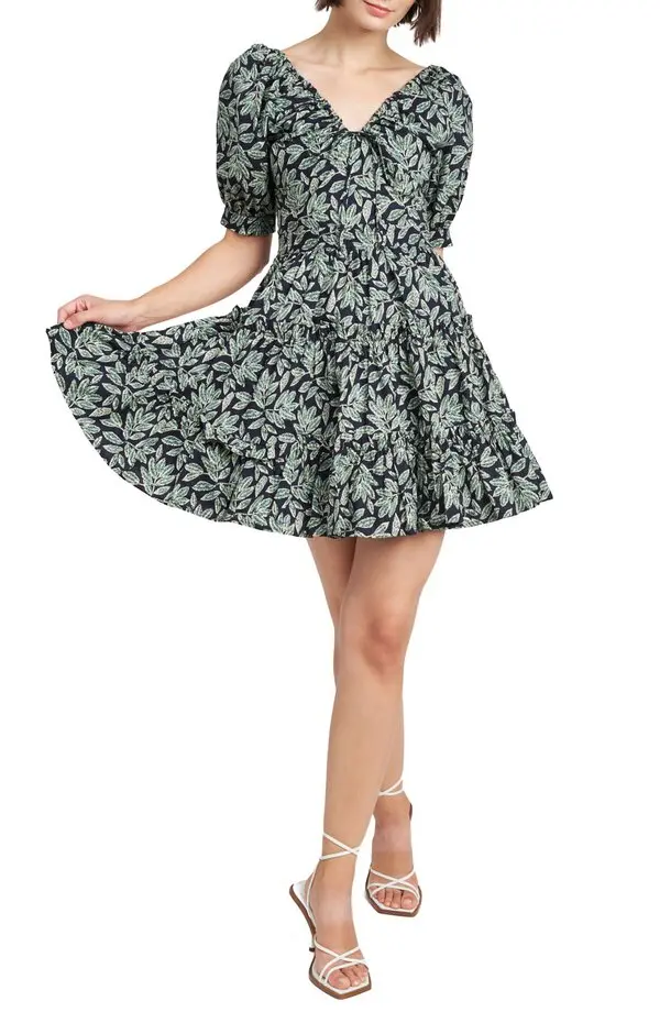 knee length dresses for ladies Emerson Puff Sleeve White Mini Dress  American Threads Women's Clothes White / L