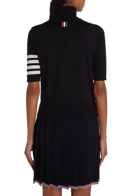 Thom Browne 4-bar Short Sleeve Merino Wool Turtleneck Sweater - Navy