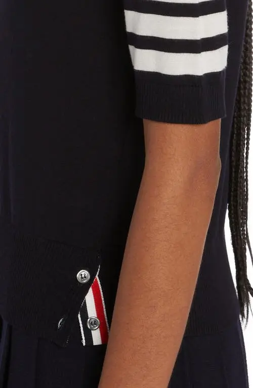 Thom Browne 4-bar Short Sleeve Merino Wool Turtleneck Sweater - Navy