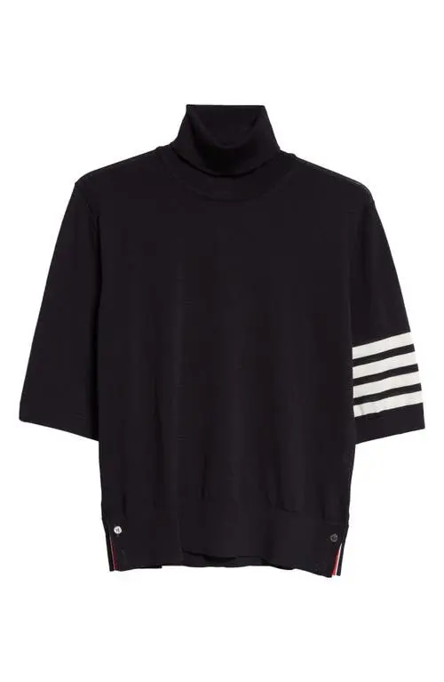 Thom Browne 4-bar Short Sleeve Merino Wool Turtleneck Sweater - Navy