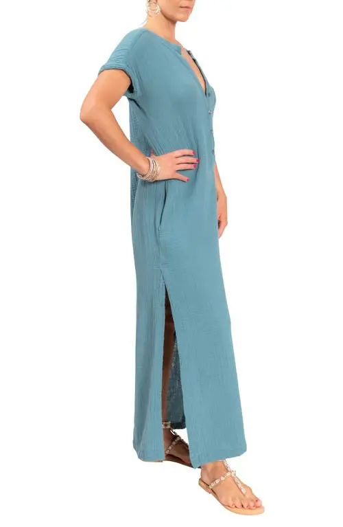 EVERYDAY RITUAL Stacey Split Neck Cotton Caftan