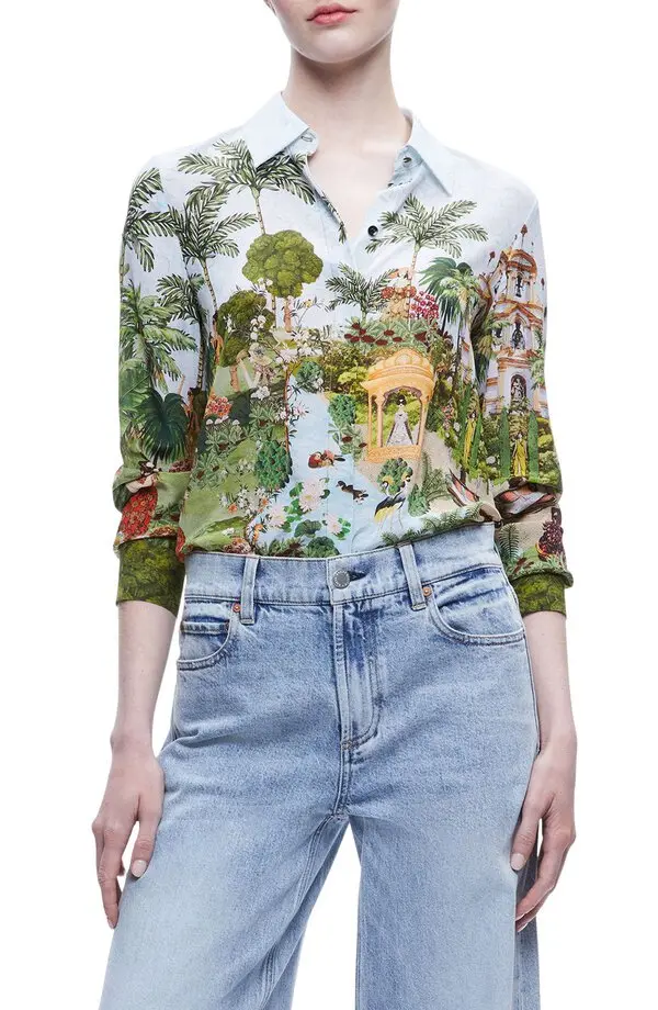Alice + Olivia Willa Print Silk Blouse