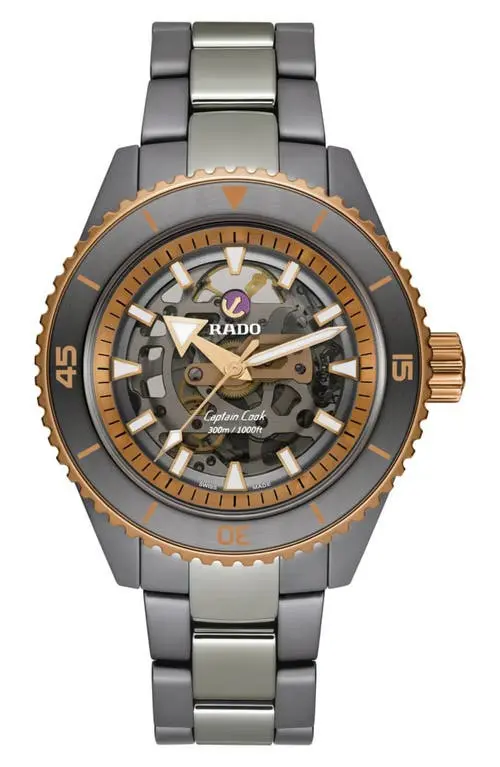 RADO Captain Cook High Tech Ceramic Skeleton Bracelet Watch - Grey