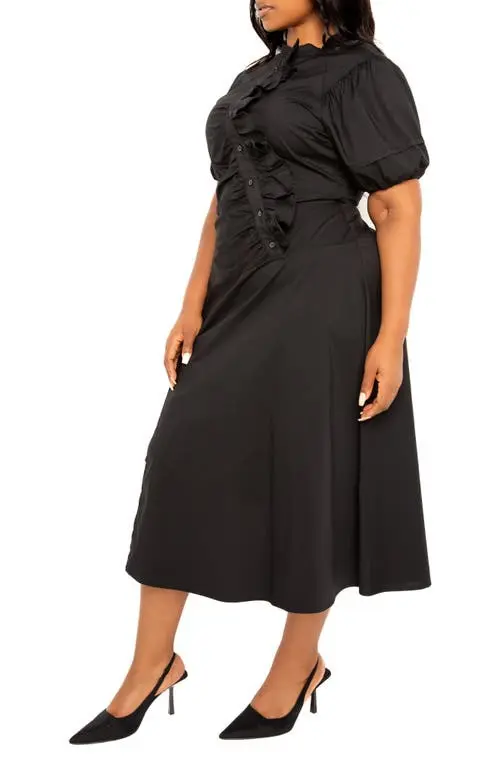 BUXOM COUTURE Asymmetric Ruffle Dress - Black