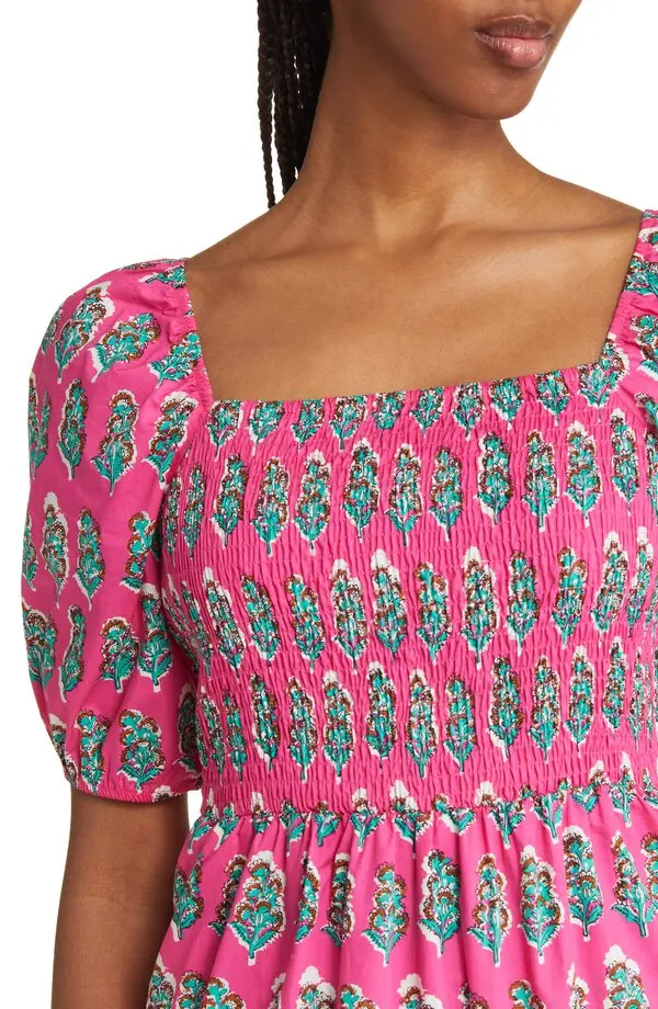 Boden Floral Puff Sleeve Tiered Maxi Dress