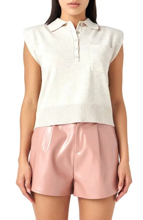GREY LAB Crop Cap-sleeve Knit Polo - Cream