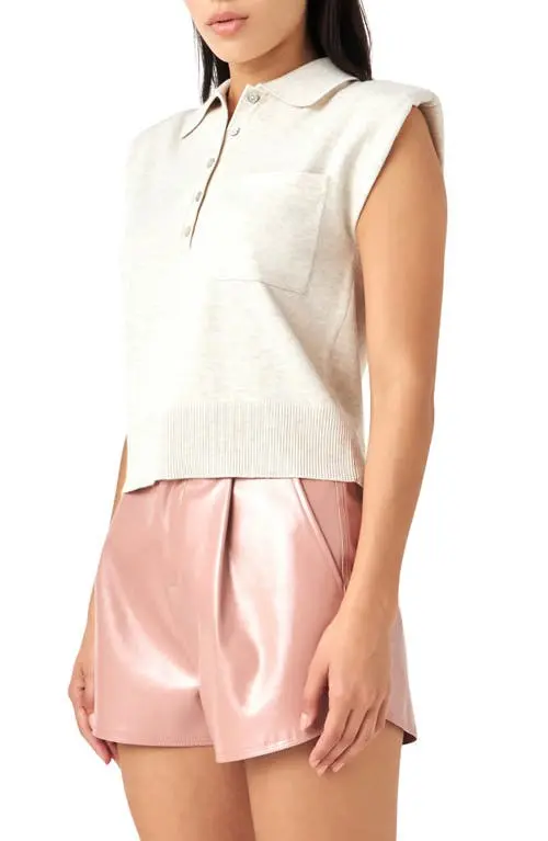 GREY LAB Crop Cap-sleeve Knit Polo - Cream