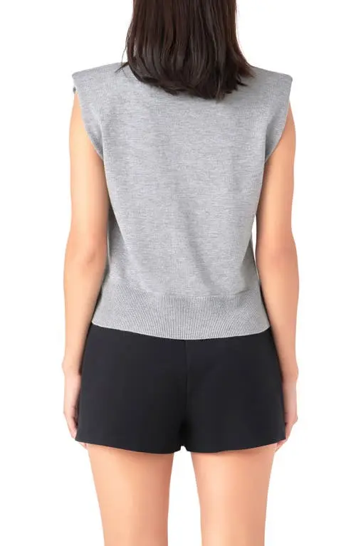 GREY LAB Crop Cap-sleeve Knit Polo - Heather Grey