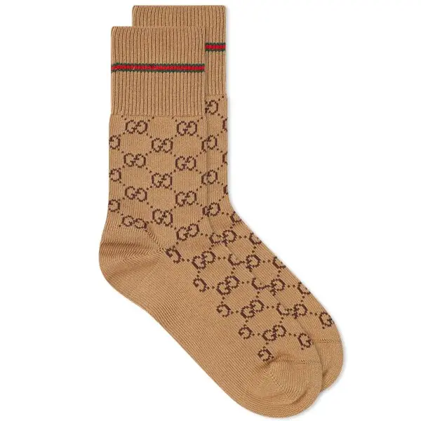 Gucci Gg Ankle Socks - Camel