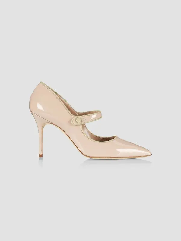 Manolo Blahnik Campari 90mm Patent Leather Mary Jane Pumps - Beige