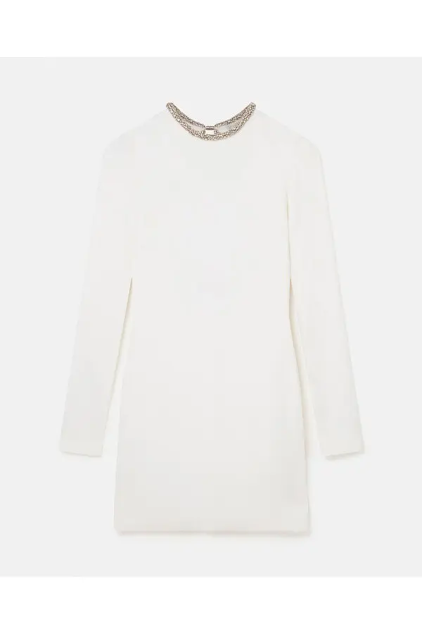 Stella McCartney Crystal Collar Cocktail Mini Dress - White
