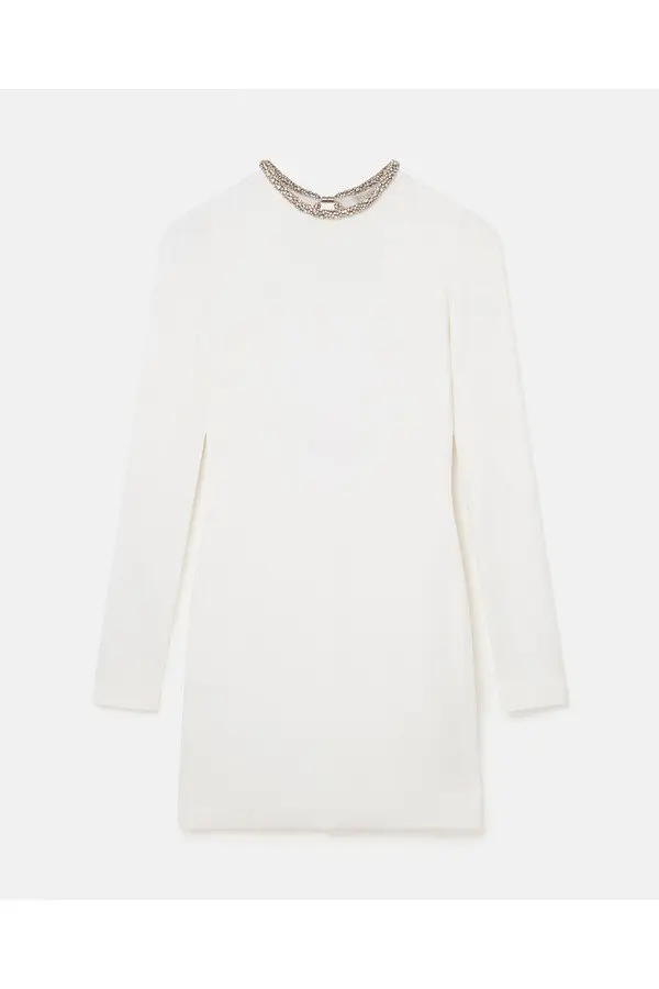 Stella McCartney Crystal Collar Cocktail Mini Dress - White