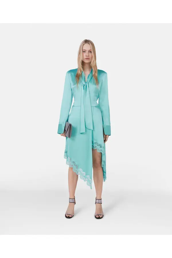 Stella Mccartney Double Satin Lace Dress In Blue - 40% Off | Editorialist