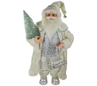 NORTHLIGHT 2' Standing Santa Figure Carrying A Reen Pine Tree - One-color