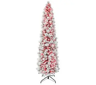PULEO INTERNATIONAL 7.5 Ft Pre-lit Flocked Port And Pine Tree - One-color