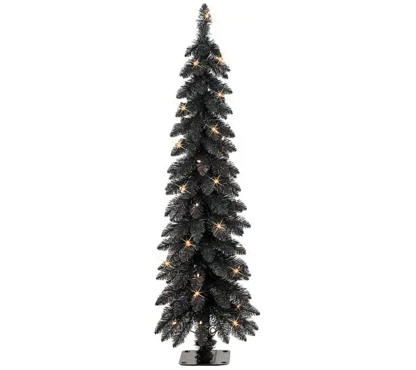 PULEO INTERNATIONAL 4ft Pre-lit Black Alpine Pe Cil Tree - One-color