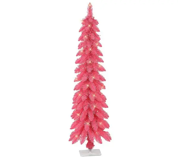 PULEO INTERNATIONAL 4ft Pink Pre-lit Alpine Pen Cil Tree - One-color