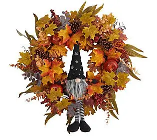 NEARLY NATURAL 28' Harvest Fall Gnome Autumn Wr Eath - One-color