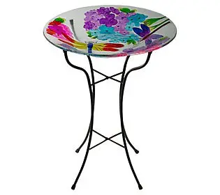 NORTHLIGHT 18' Pink & Purple Dragonflies Painte Birdbath - One-color