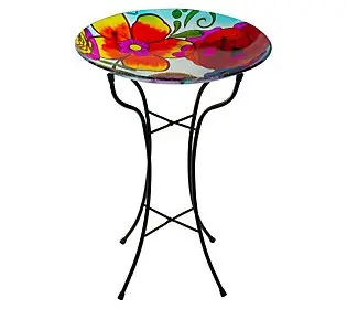 NORTHLIGHT 18' Multicolored Painted Glass Flora Bird Bath - One-color