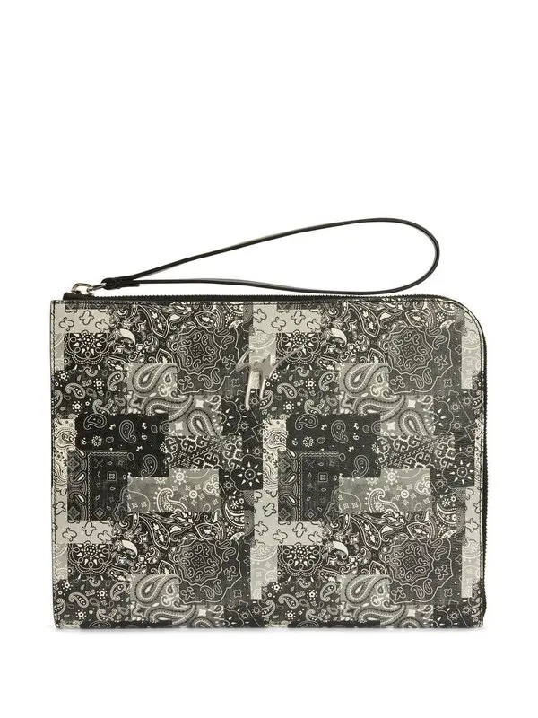 GIUSEPPE ZANOTTI Paisley-print Leather Pouch - Black