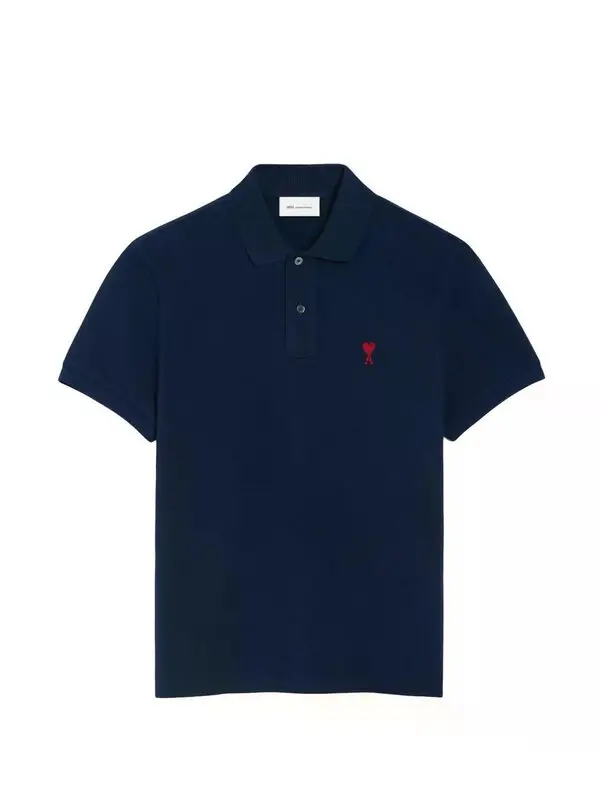 AMI Paris De Coeur Embroidered-logo Polo Shirt - Blue