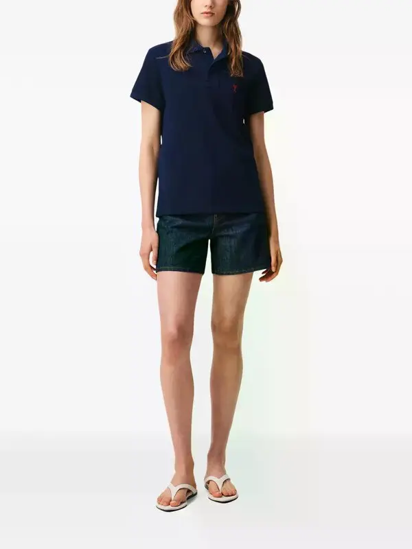 AMI Paris De Coeur Embroidered-logo Polo Shirt - Blue