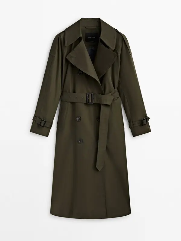 Massimo Dutti Voluminous Trench Coat With Belt In Khaki 60% Off