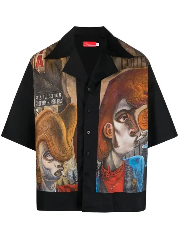 CHARLES JEFFREY Illustration-print Organic-cotton Shirt - Black