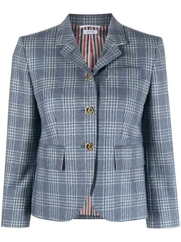 Thom Browne Check-print Single-breasted Blazer - Blue