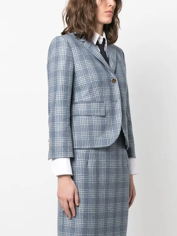 Thom Browne Check-print Single-breasted Blazer - Blue