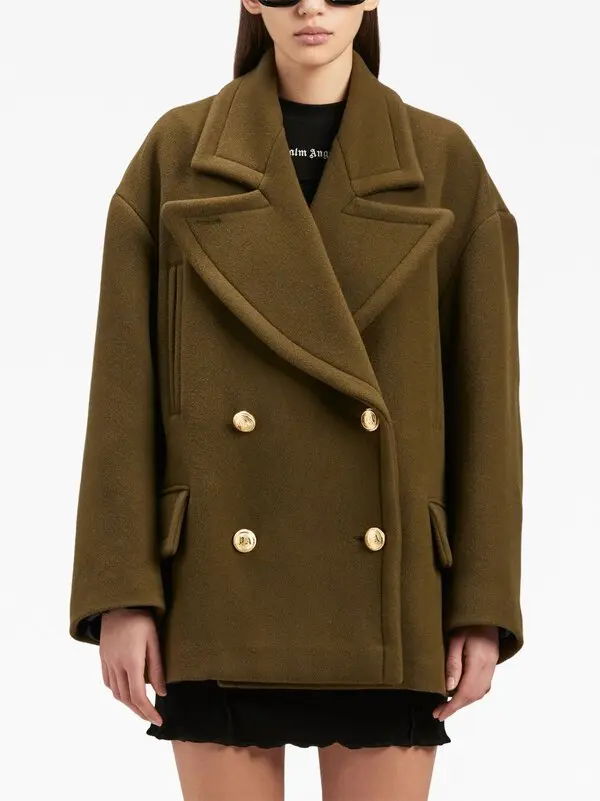 Palm Angels Palm-embroidery Double-breasted Coat